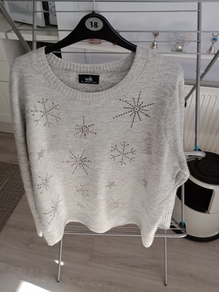 Women's Light Grey Jumper with Metallic Silver Star Decoration On Front ...