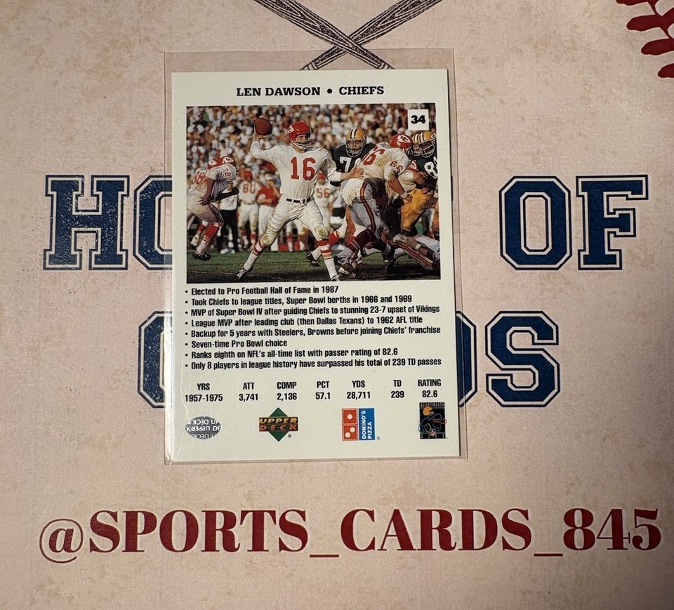 1991 Upper Deck Domino's Pizza Quarterback Challenge - Len Dawson #34 ...