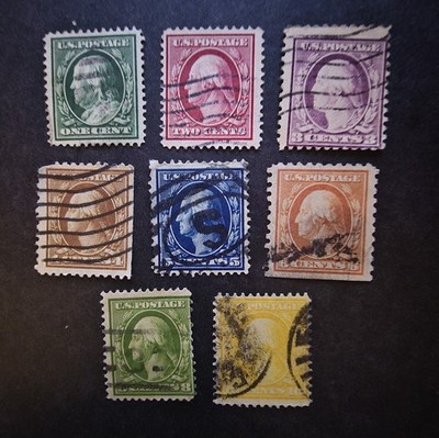 US Scott 331 332 333 334 335 336 337 338 1908-09 Perf 12 Used Stamp Lot T16216 | eBay