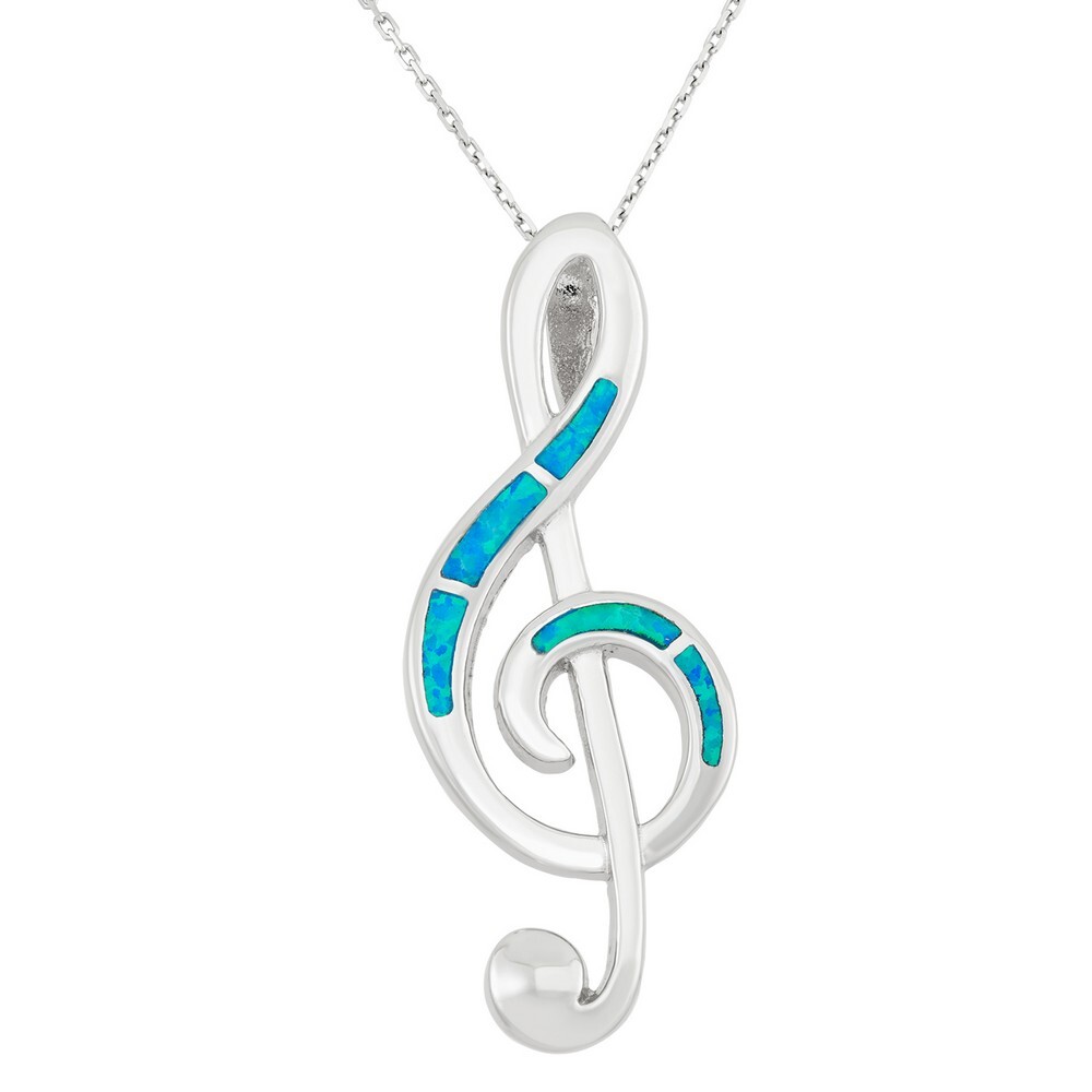 Sterling Silver Large Blue Inlay Opal Treble Clef Pendant | eBay