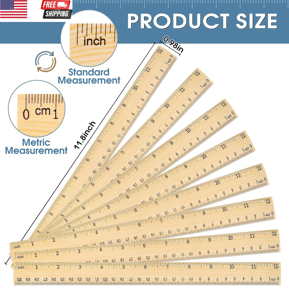24 Pack Wooden Ruler 12 Inch, Rulers Bulk for Classroom, Wood Ruler ...