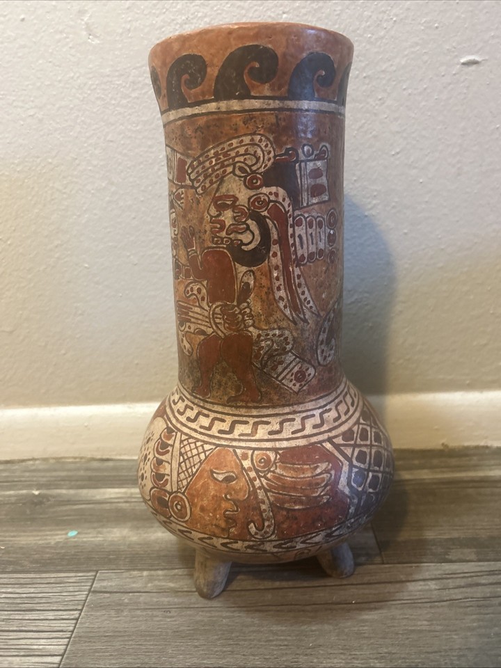 Pre Columbian Mayan Aztec Hand Painted Large Pottery Four Foot Vessel ...