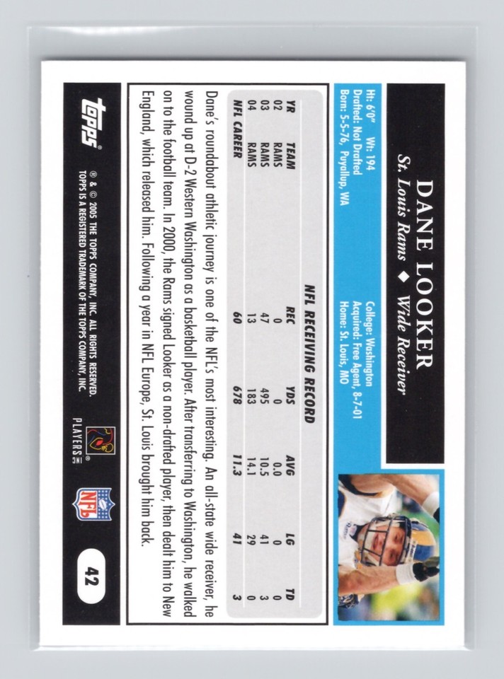 2005 Topps Football 50th Anniversary - #42 Dane Looker - St. Louis Rams ...