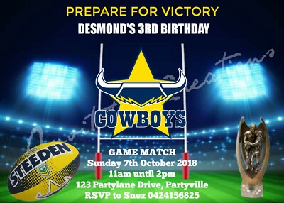 DIY Print Custom NRL COWBOYS FOOTBALL Birthday Party Invitations | eBay