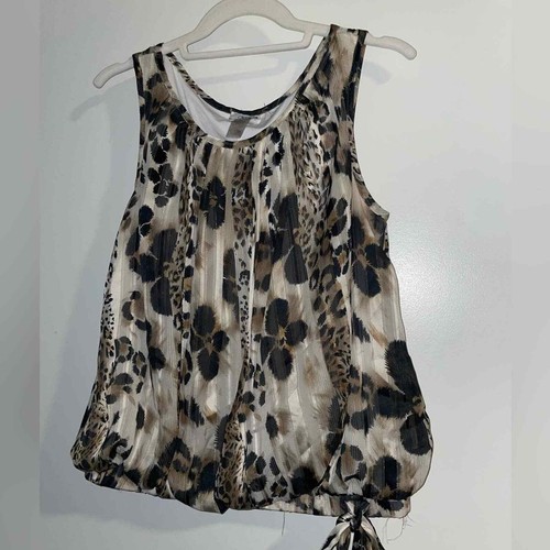 Dressy Cache Bubble Hem Leopard Print Metallic Thread Side Tie Top ...