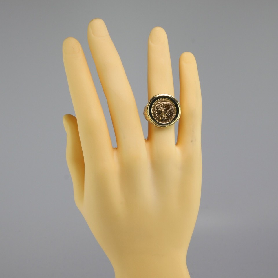 1912 $2.5 Gold Indian Coin set in Men's 14K YG Ring Nugget Style Cast ...