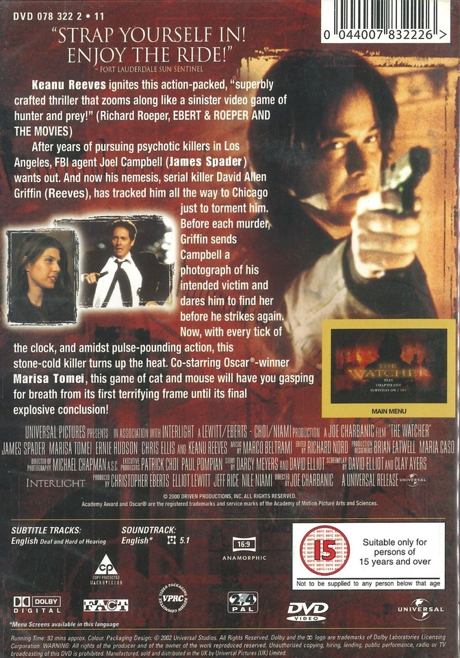 The Watcher (2000) DVD, James Spader, Keanu Reeves, Marisa Tomei ...
