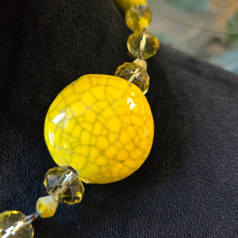 Womens Fashion Yellow Howlite Turquoise & Crystal Necklace with Lobster ...