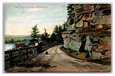 1909 Man Woman Dog Bicycles Romance River Road Turn O Rocks Athens PA ...