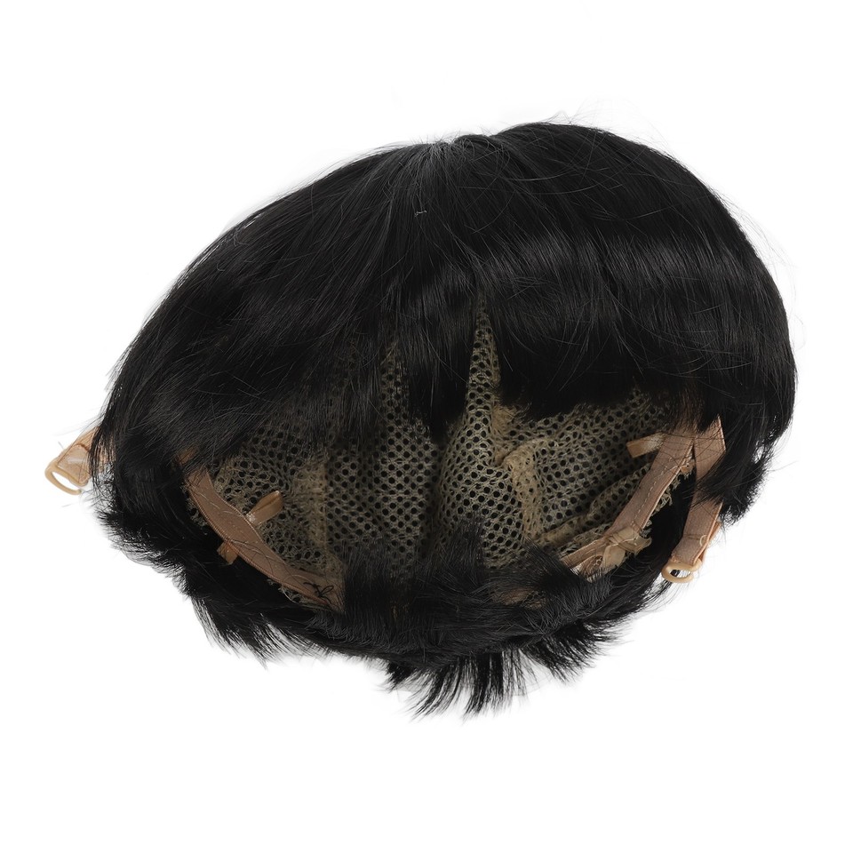 Boy Wig Black Short Hair Bangs Topper Top Wig Men Straight Full Periwig ...