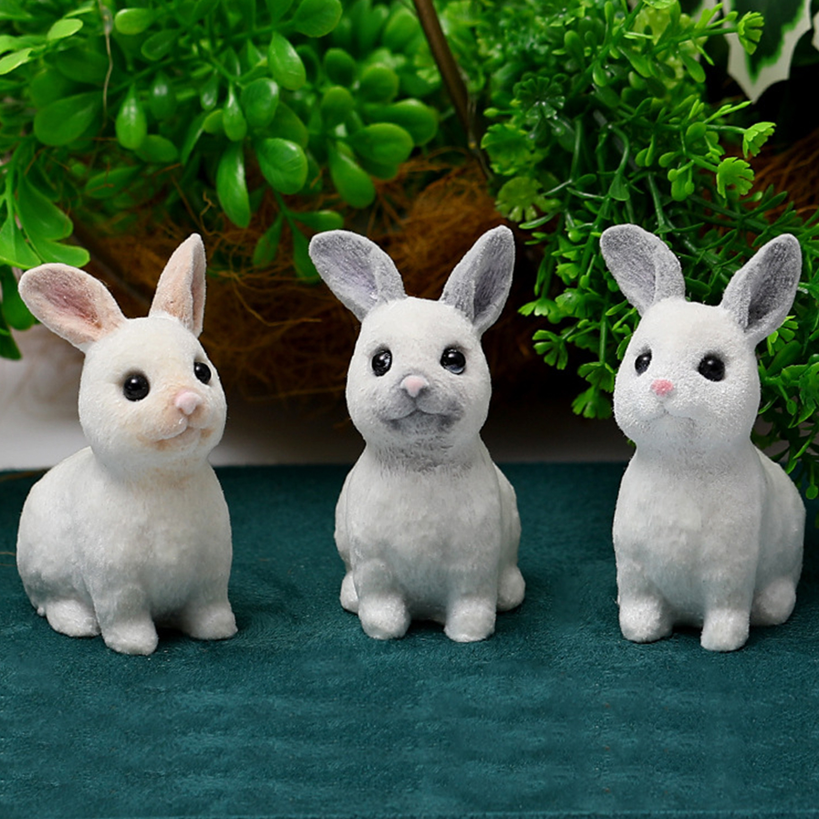 Rabbit Sculpture Realistic Decorative Easter Flocking Bunny Statue ...