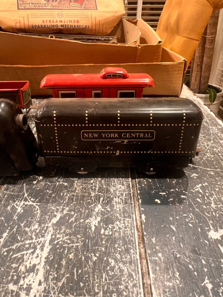 Vintage 1950's Marx Mechanical Train Set Tin Wind Up Train Set with Box ...