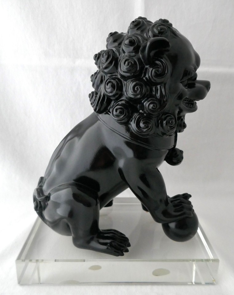Modern pair of Black Chinese Foo Dogs on Large Lucite Base Bookends ...