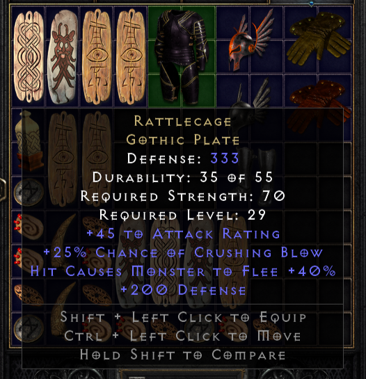 Rattlecage Gothic Plate Armor D2R Diablo 2 Resurrected Item Non-Ladder ...