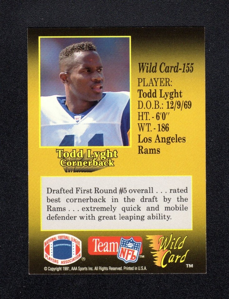 Todd Lyght #155 Los Angeles Rams 1991 Wild Card 50 Stripe EX-MT Rare ...