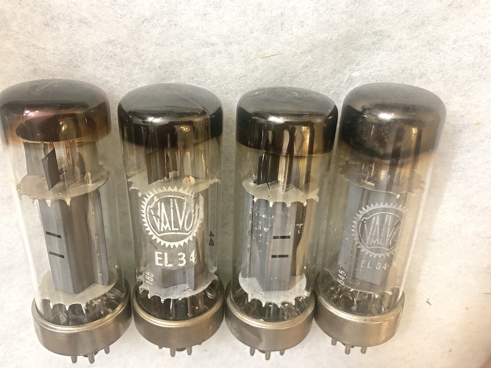 Valvo Philips EL34 6CA7 Metal Base Disc getter, NOS Tested Matched Quad ...