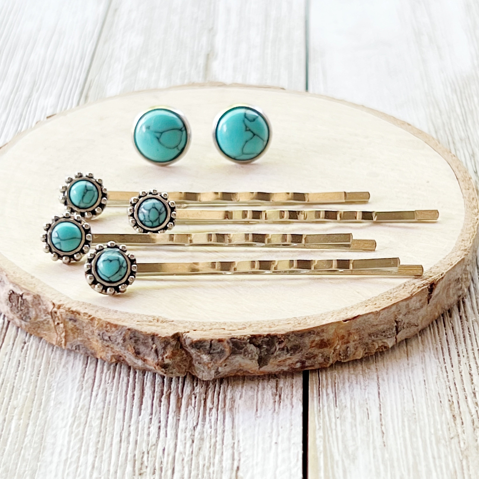 Women's Western Turquoise Hair Pins with Matching 10mm Earrings | eBay