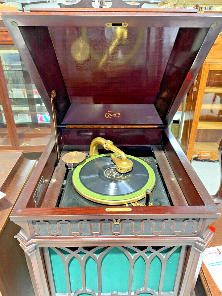 Antique Edison Model C250 Diamond Disc Phonograph with Green Curtain | eBay