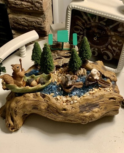 Miniature Squirrel Rowing a Leaf Canoe W Acorns MG 216 Fairy Garden for ...
