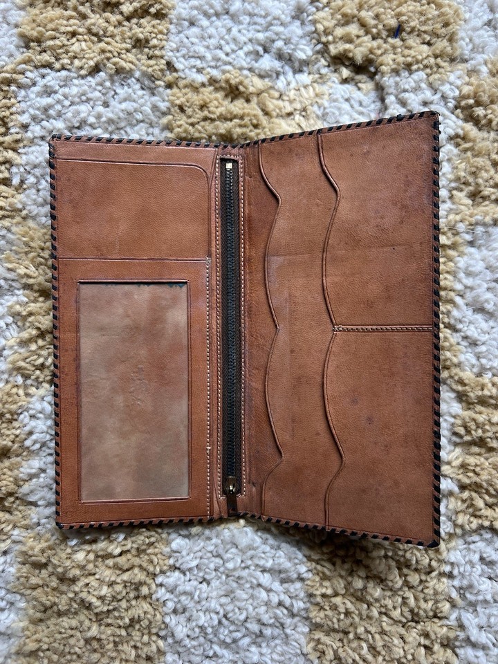 Vintage Hand Tooled Authentic Leather Bill Fold Wallet - Aztec Handmade ...