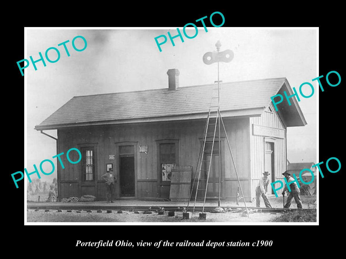 OLD POSTCARD SIZE PHOTO OF PORTERFIELD OHIO THE RAILROAD DEPOT STATION ...