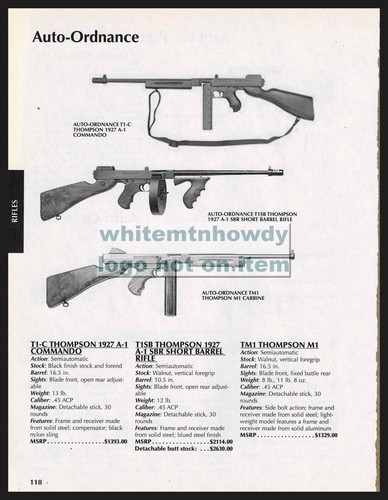 2016 AUTO-ORDNANCE THOMPSON 1927 A-1 Commando , SBR, M-1 Rifle Carbine ...