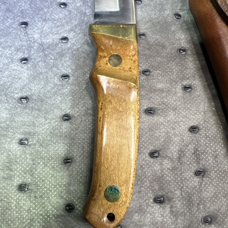 SCHRADE PH1 PRO HUNTER Maple Handle 3.5" FIXED BLADE LEATHER SHEATH USA ...