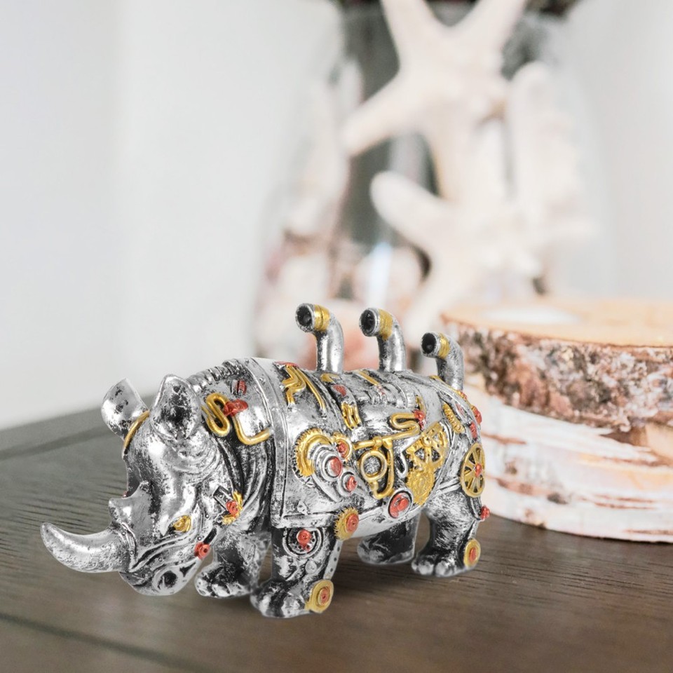 Desktop Ornament Punk Rhino Decor Statue Rhinoceros | eBay Australia