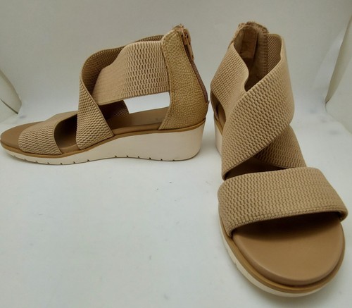 Womens Mia Wedge heel zipper back sandals tan size 7 PREOWNED Elastic ...