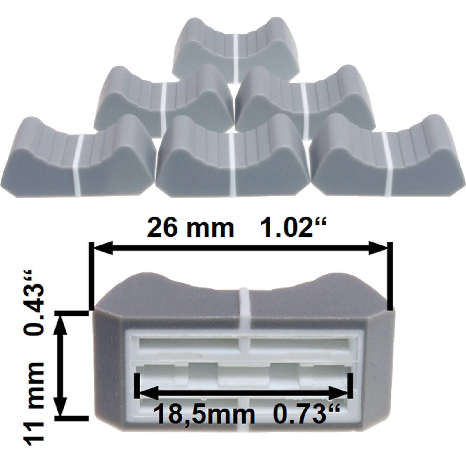 Sifam 6 FADER KNOB cap GREY T-Bar 18.5 mm slider pot fader mixer 11x26 ...
