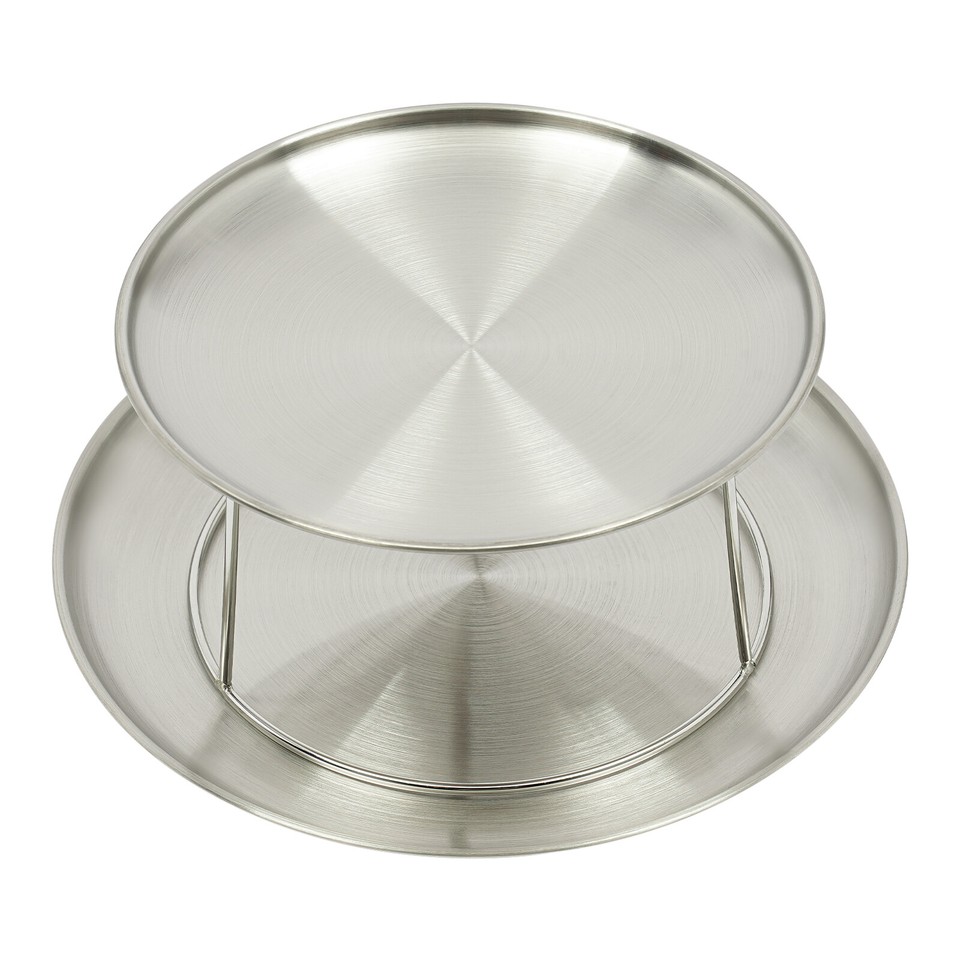 2 Tier Food Serving Riser Seafood Plate Round Plate Rack Silver Tray ...