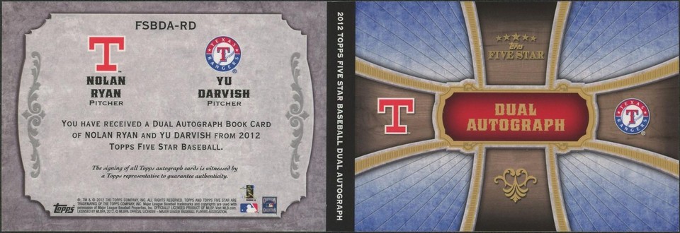 2012 Topps Five Star Baseball Yu Darvish & Nolan Ryan Booklet Dual Auto ...