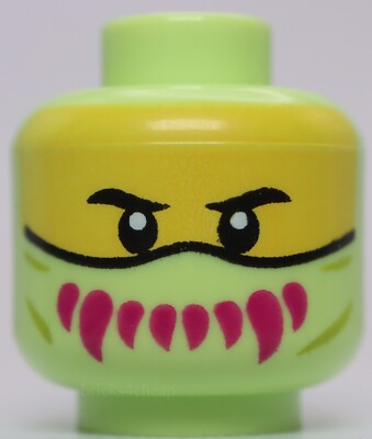 Lego Yellowish Green Minifig Head Balaclava Black brows Magenta Sharp ...