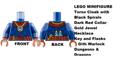 LEGO MINIFIGURE Torso Cloak Gold Jewel Necklace and Flask Gith Warlock ...