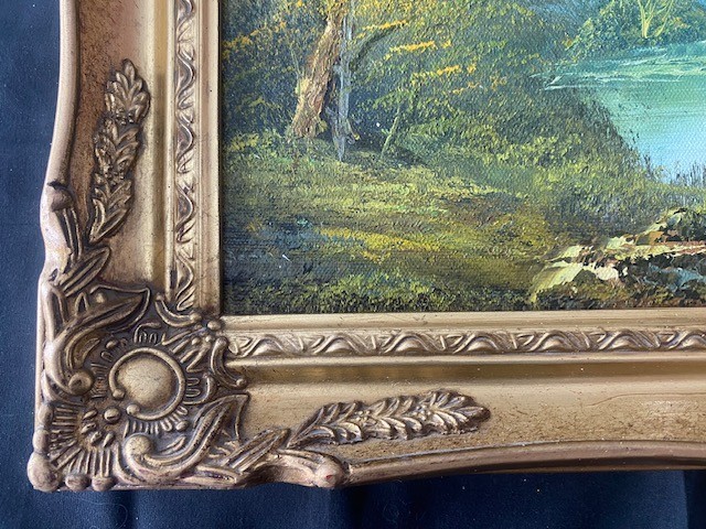 2 vtg org oil paintings canvas signed S Hopkins & Hanrey gold frame ...