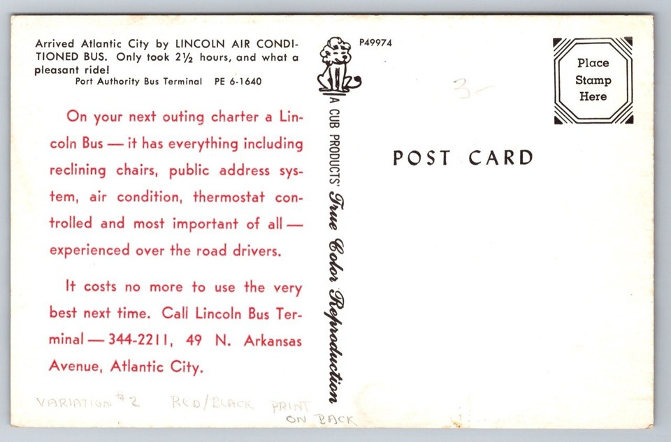 Postcard Atlantic City NJ Lincoln Limited Bus Route USA Black / Red ...