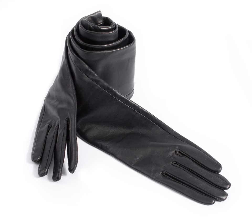Custom made 30cm to 80cm long plain style evening real leather gloves ...
