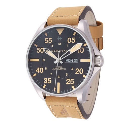 Hamilton Khaki Aviation Men's Black Watch with Brown Leather Band ...