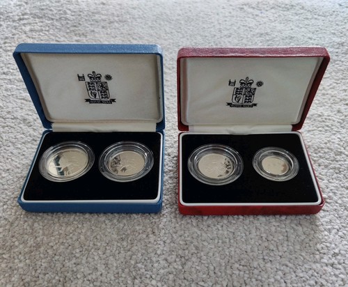 1990-92 Royal Mint Five & Ten Pence UK Silver Proof Two-Coin Sets 5p ...