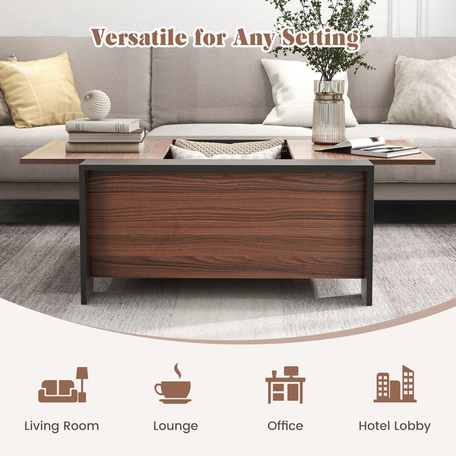 92cm Coffee Table w/Sliding Top Square Center Table Extendable Cocktail ...