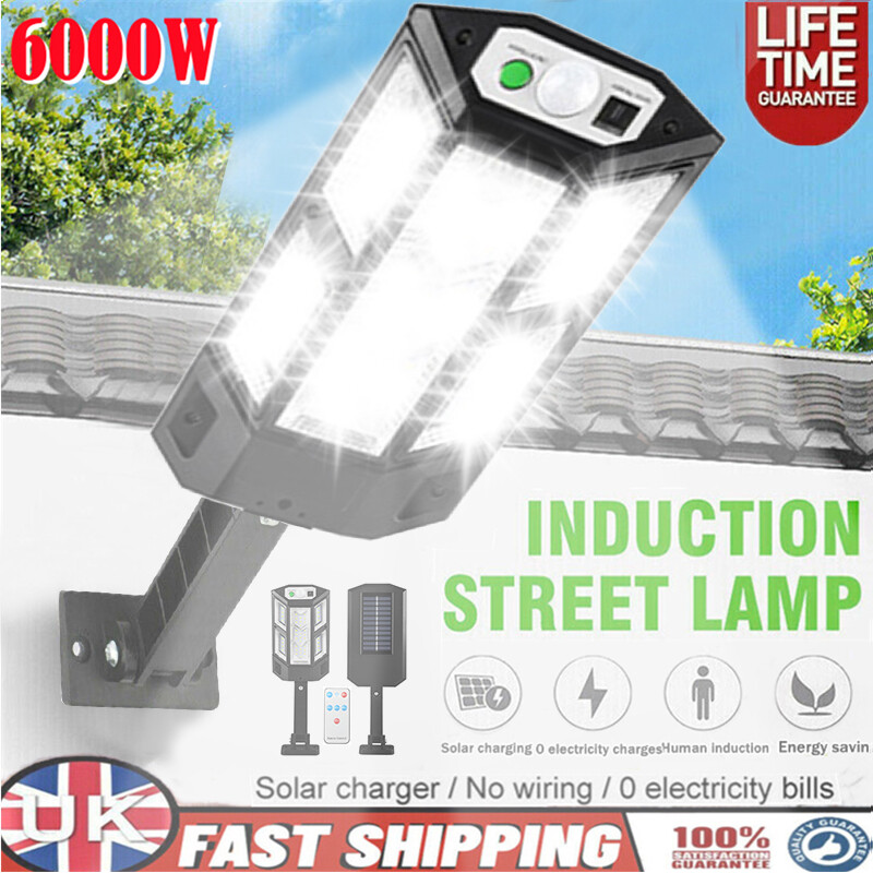 6000W LED Solar Street Wall Light PIR Motion Sensor Security Outdoor ...