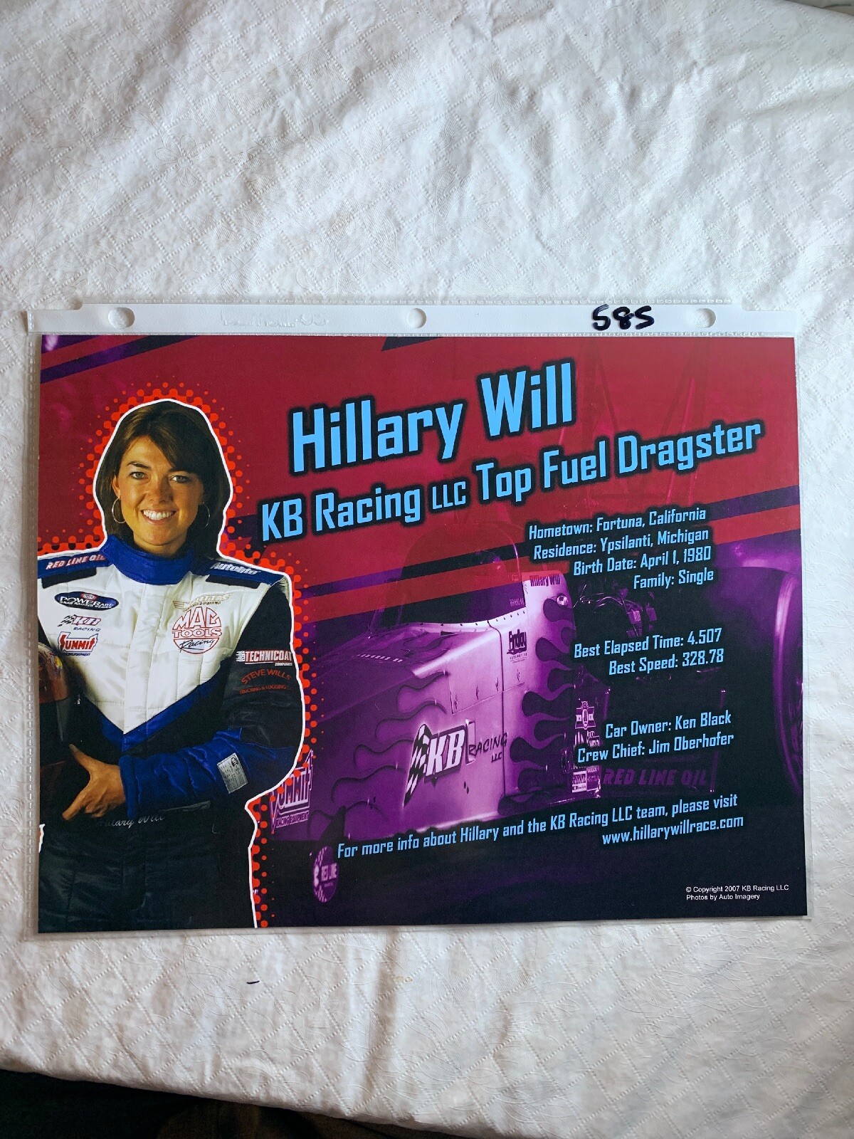 Signed Hillary Will Kalitta Racing Dragster NHRA Photo Card 8.5 X 11 N ...