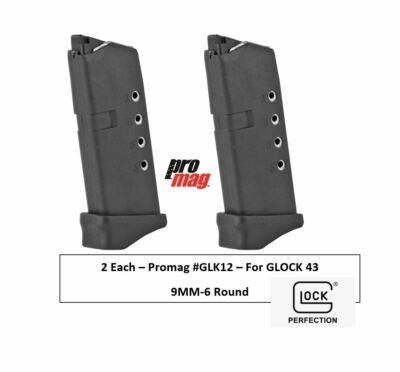 2 Each ProMag Glock 43 9mm 6 Round Magazine - GLK12 Pack of 2 Mags ...