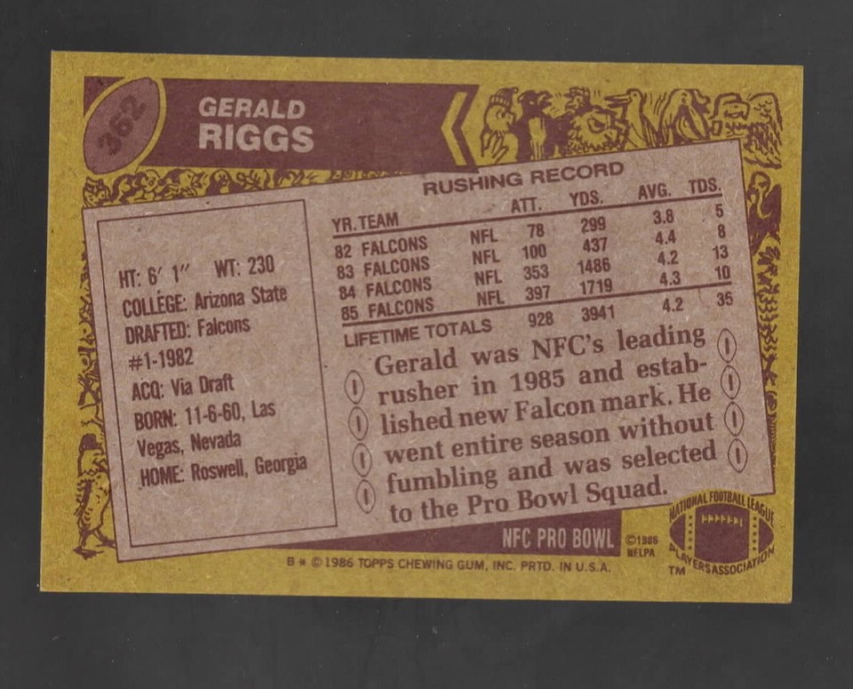 1986 Topps #362 Gerald Riggs Near mint or better | eBay