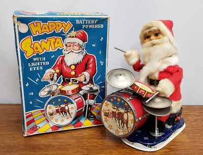 1950s Alps Happy Santa Battery Operated Tin Toy Drummer Santa in ...