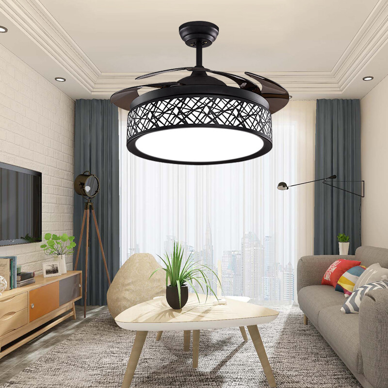 42" Bird Nest Chandelier 3-Color LED Light Retractable Ceiling Fan with ...