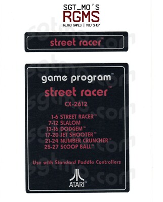 Atari 2600 Replacement Text Style Label - Street Racer [Red] | eBay
