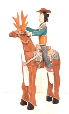 DELBERT BUCK Sculpture Cowboy Ride Deer NAVAJO Folk ART Native American ...