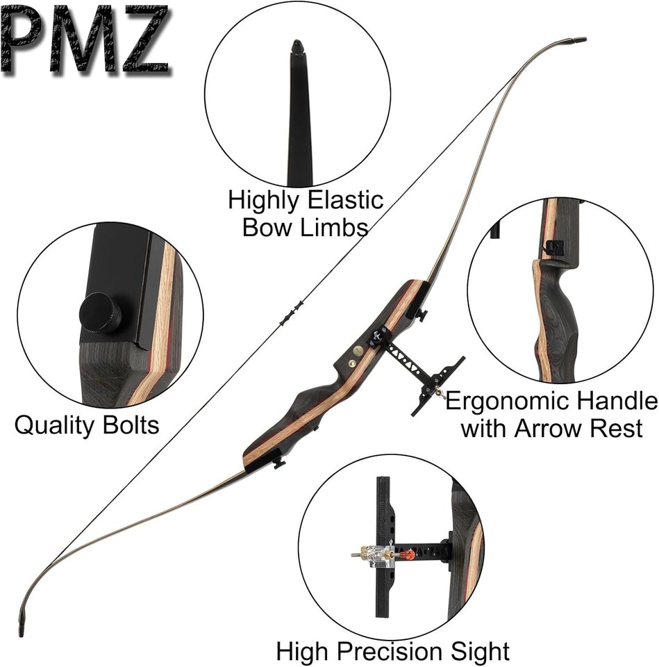 PMZ Archery 67.5"Takedown Recurve Bow and Arrows Set Traditional ...