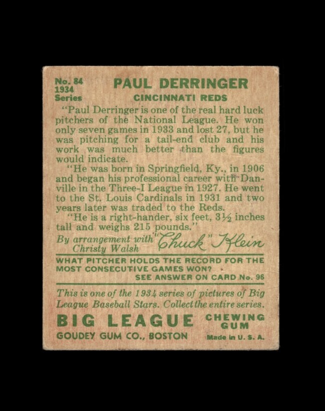 1934 Goudey Set-Break # 84 Paul Derringer VG-VGEX *GMCARDS* | eBay